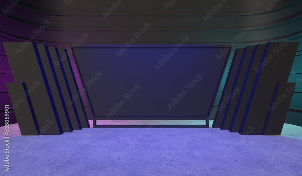 ภาพประกอบสต็อก 3d Rendering. 3d virtual stage news studio green screen ...