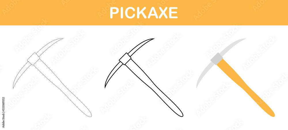 Pickaxe tracing and coloring worksheet for kids Stock Vector | Adobe Stock