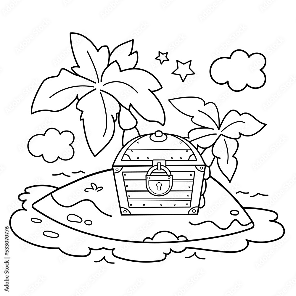 Coloring Page Outline Of Cartoon Island of treasure. Coloring book for ...