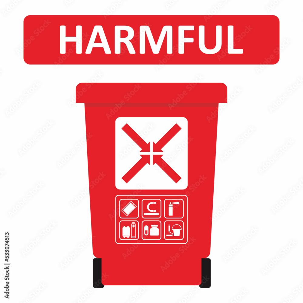 Harmful waste sign or sticker design for the garbage bin. Industrial ...