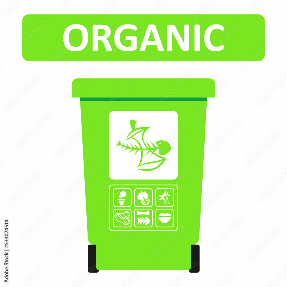 Organic waste sign or sticker design for the garbage bin. Industrial ...