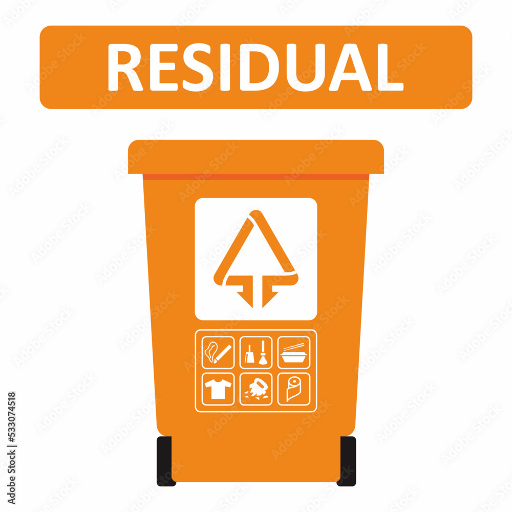 Residual waste sign or sticker design for the garbage bin. Industrial ...