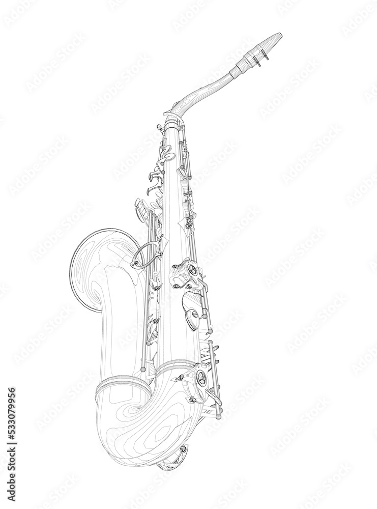 Saxophone outline from black lines isolated on white background ...