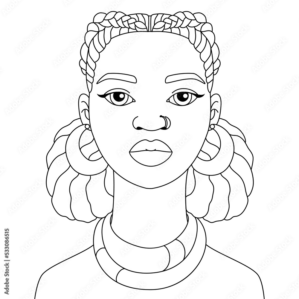 Simple African Black woman vector Afro girl coloring illustration pages ...