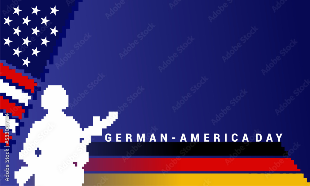 German American flag background with pixel style copy space area ...