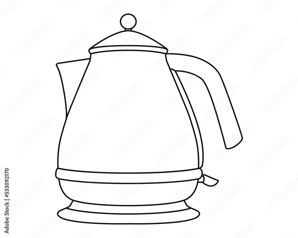Electric kettle. Outline drawing. Close-up. Graphics. Vector. Sketch ...