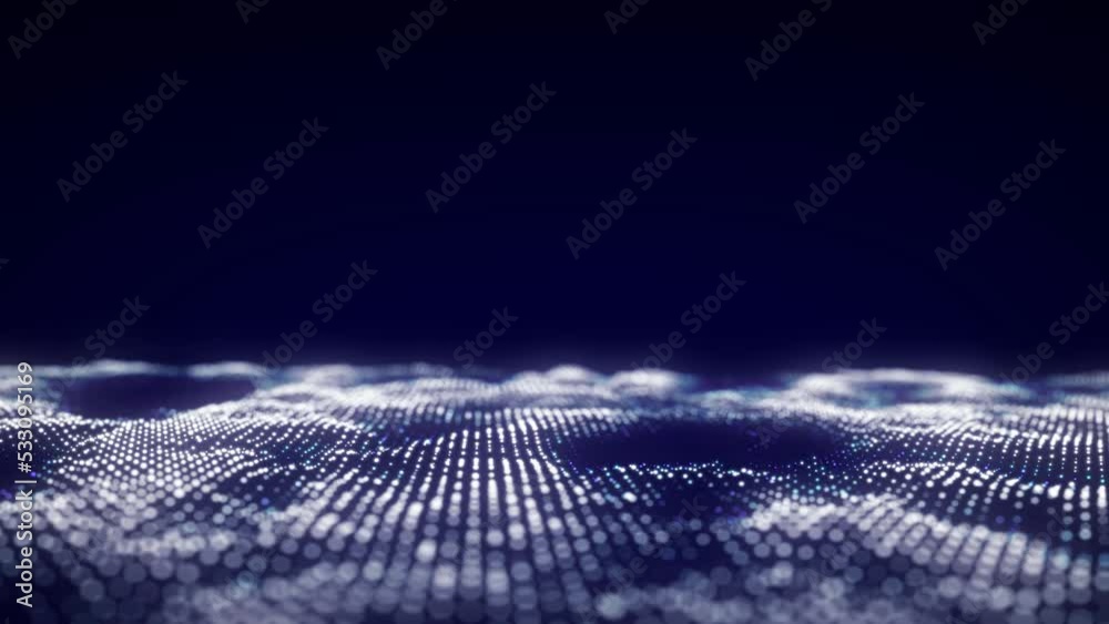 Dynamic particle wave. Futuristic point wave. Flow digital structure. Data technology background ...