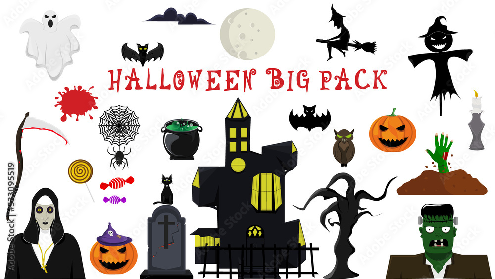 Full pack Halloween icon set.. Halloween cartoon icons with transparent ...