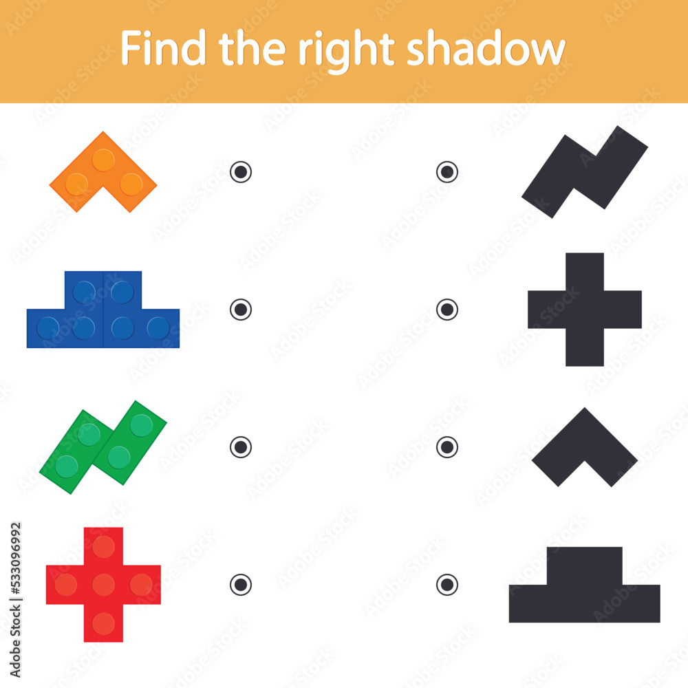 Logic game for children. Find the correct shadow. Blocks. The ...