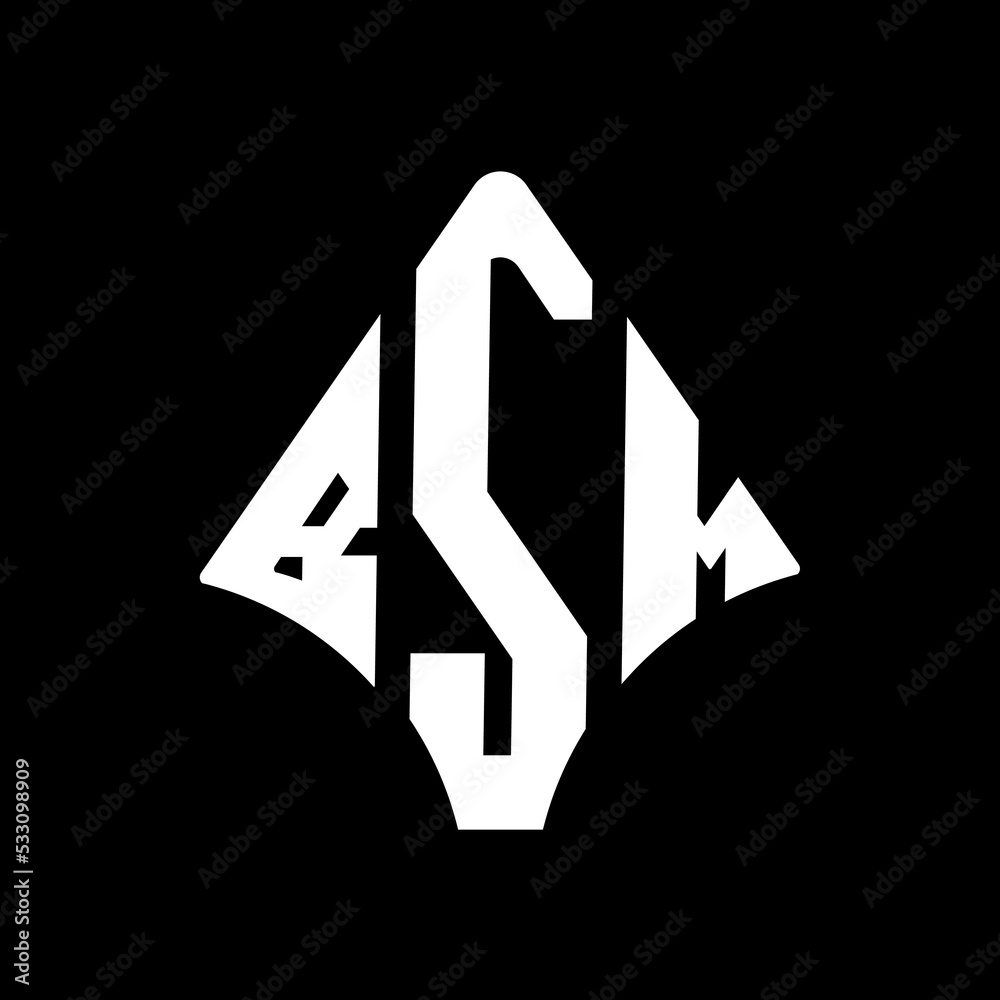 BSM letter logo design. BSM modern letter logo with black background ...