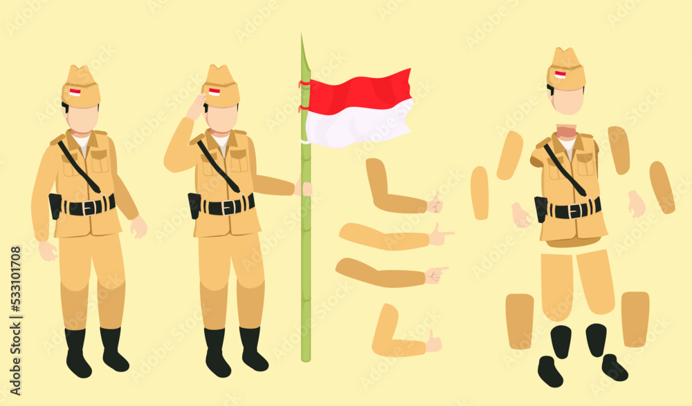 Indonesian hero flat cartoon character for motion design animation ...