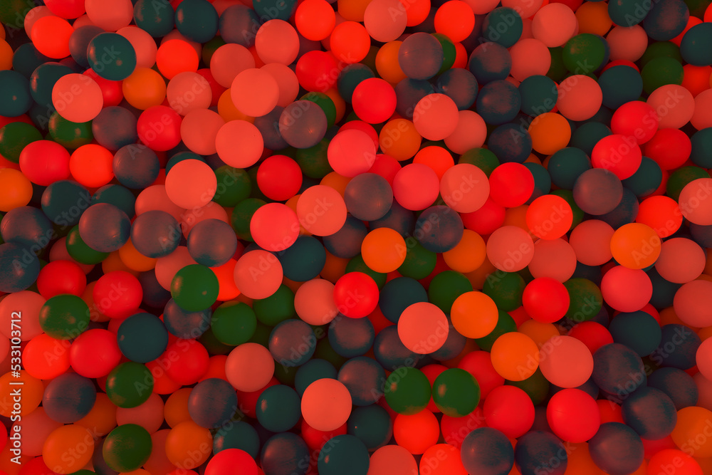 Multi colored, highly saturated plastic balls, in soft play ball pit ...