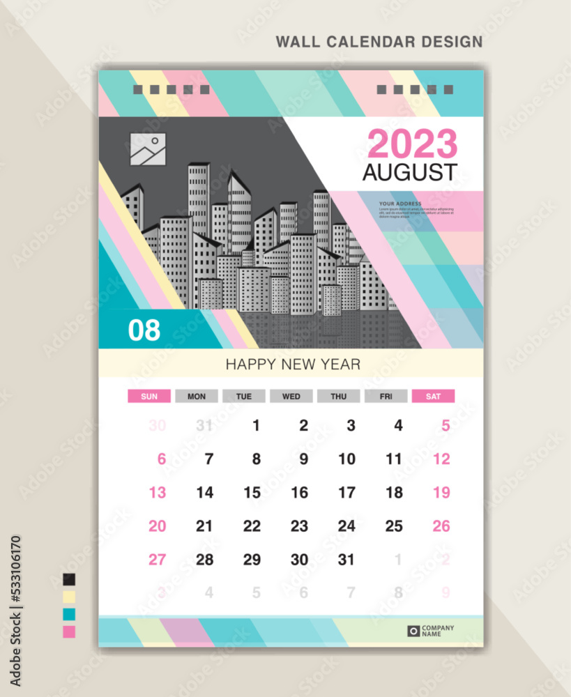 Wall calendar 2023 template pastel creative backgrounds, August 2023 ...