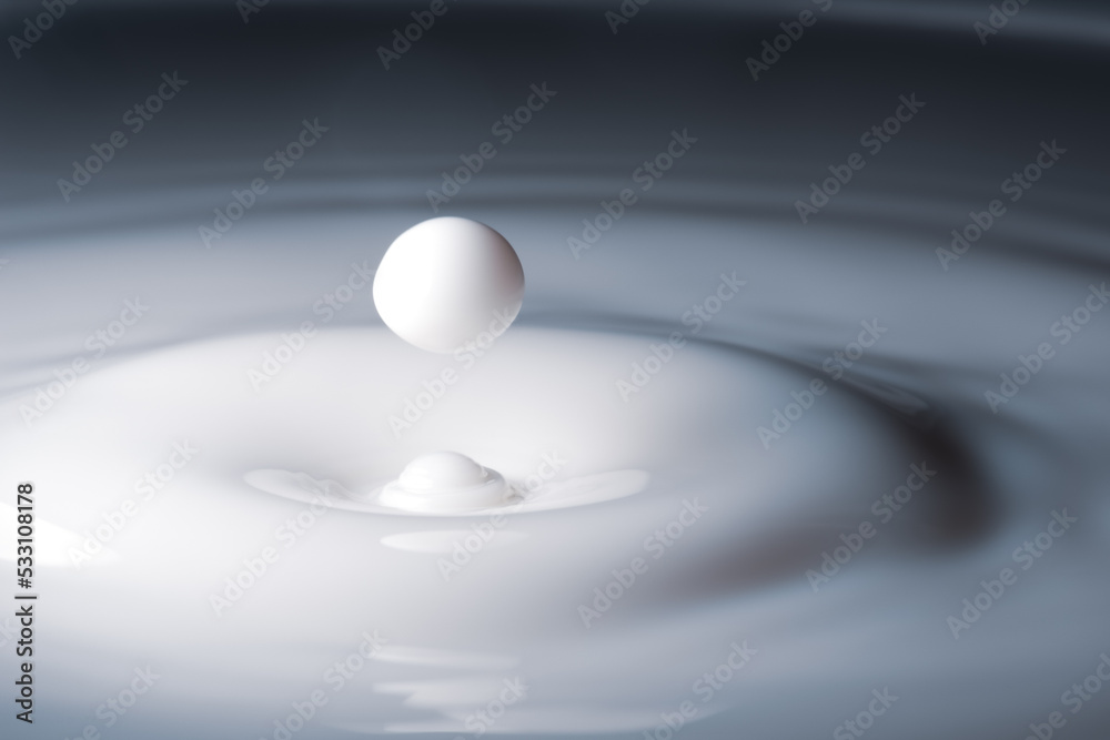 Milk droplet about to hit surface of milk bath or cup of milk Stock ...