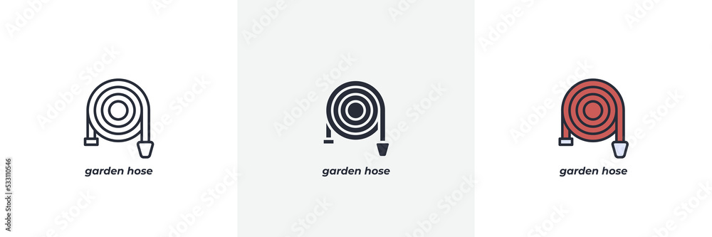 garden hose icon. Line, solid and filled outline colorful version ...