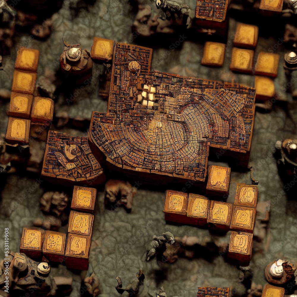 3D isometric pattern of a fantasy stone dungeon map of a board game ...