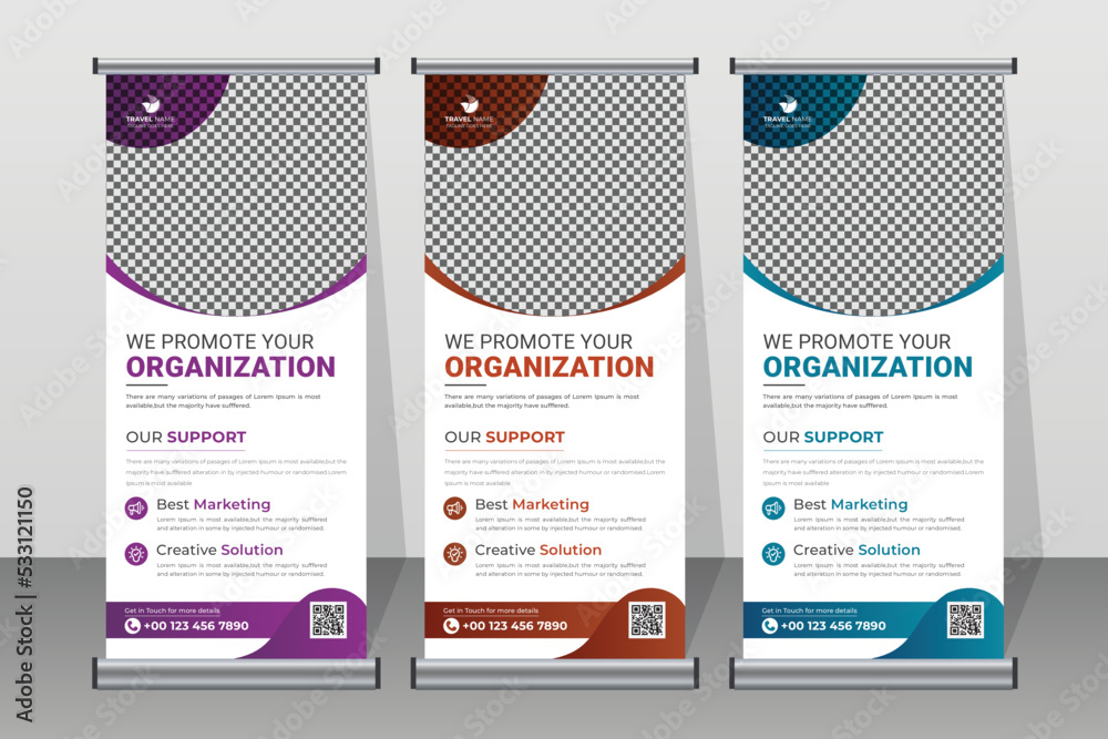 Professional business roll up standee banner design template with curve ...