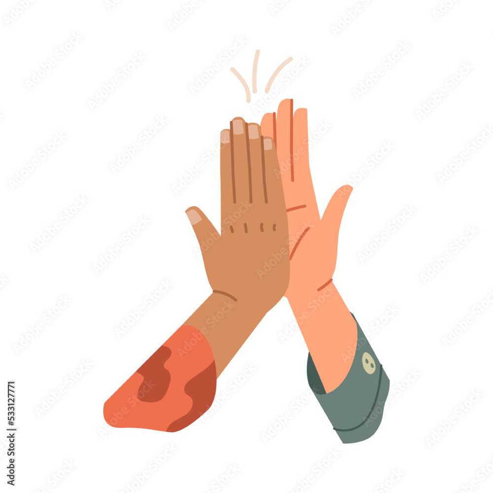 Hand gesture used when people greeting or cheering together. Isolated ...