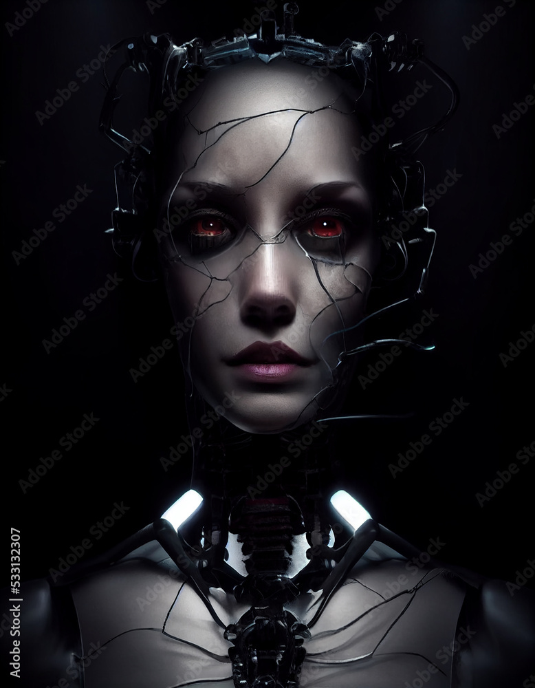 Science Fiction Horror Movie Beautiful Cyborg Woman Dark 3D Art ...