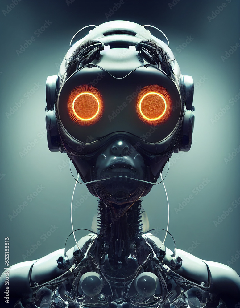 Sci-Fi Humanoid Robot in Augmented Reality Glasses 3D Conceptual Art ...