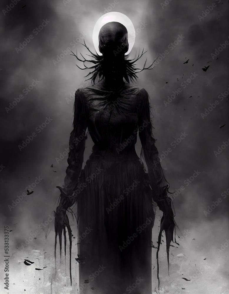 Spooky Demon of Death in Long Black Dress 3D Conceptual Art Macabre ...