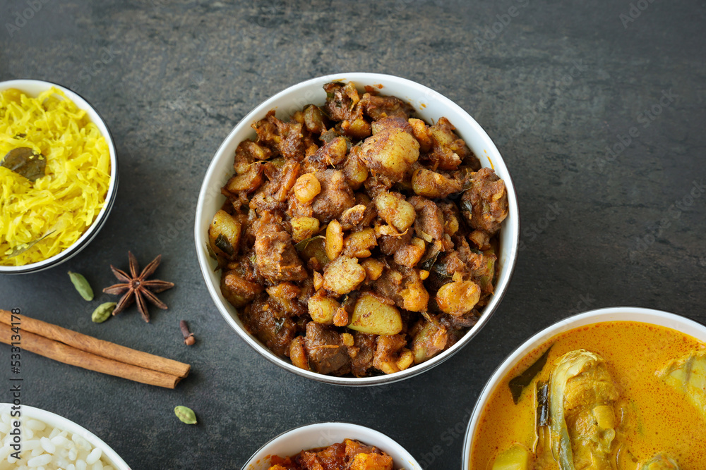 Spicy hot meat curry from Kerala India. beef buffalo pork pig lamb ...