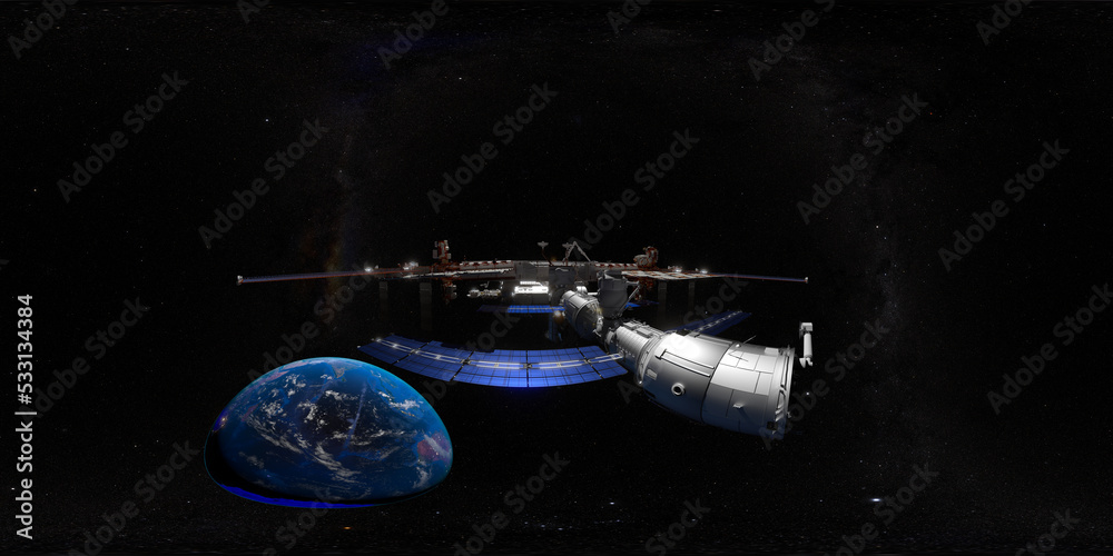 360 degree space background with Planet Earth and International Space ...