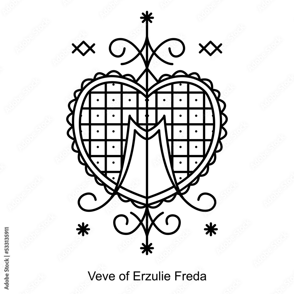 Veve of Erzulie Freda. Voodoo religious symbol. Transparent black icon ...