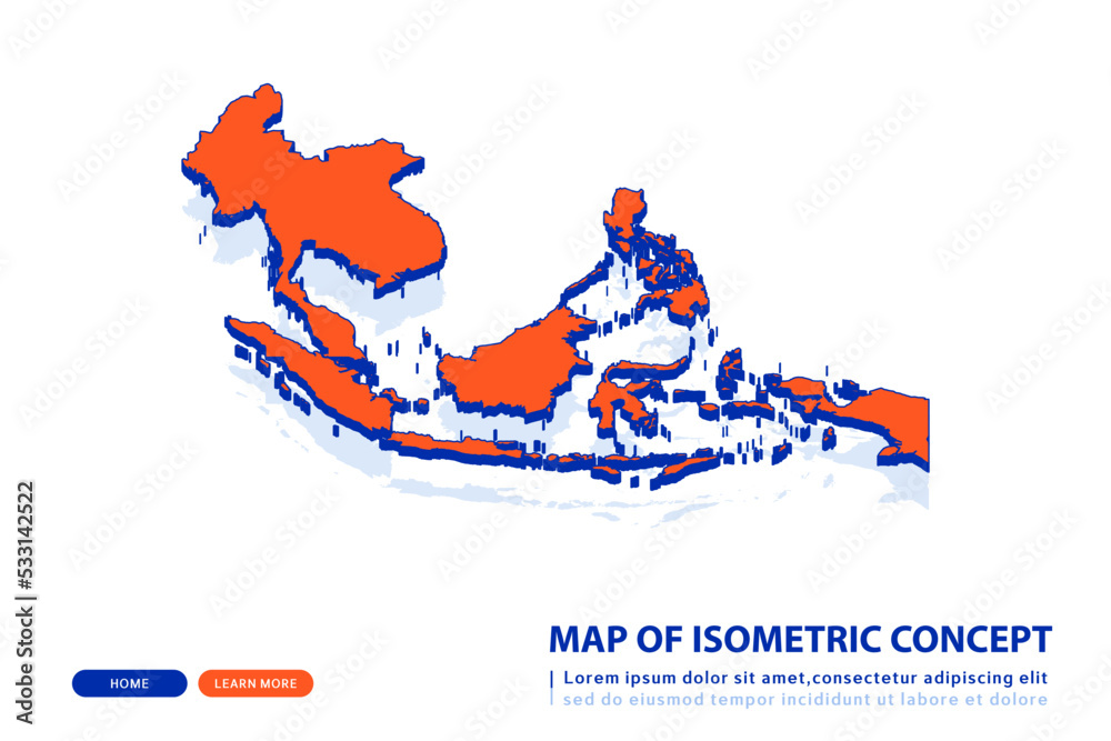 Orange map of Southeast Asia on white background. Vector modern ...