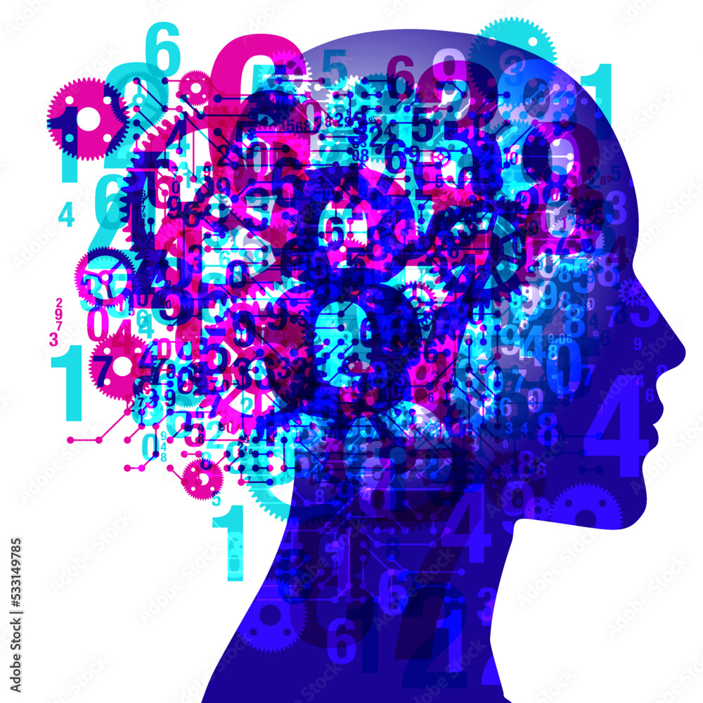 A side human figure surrounded and overlaid with numeric numerals ...