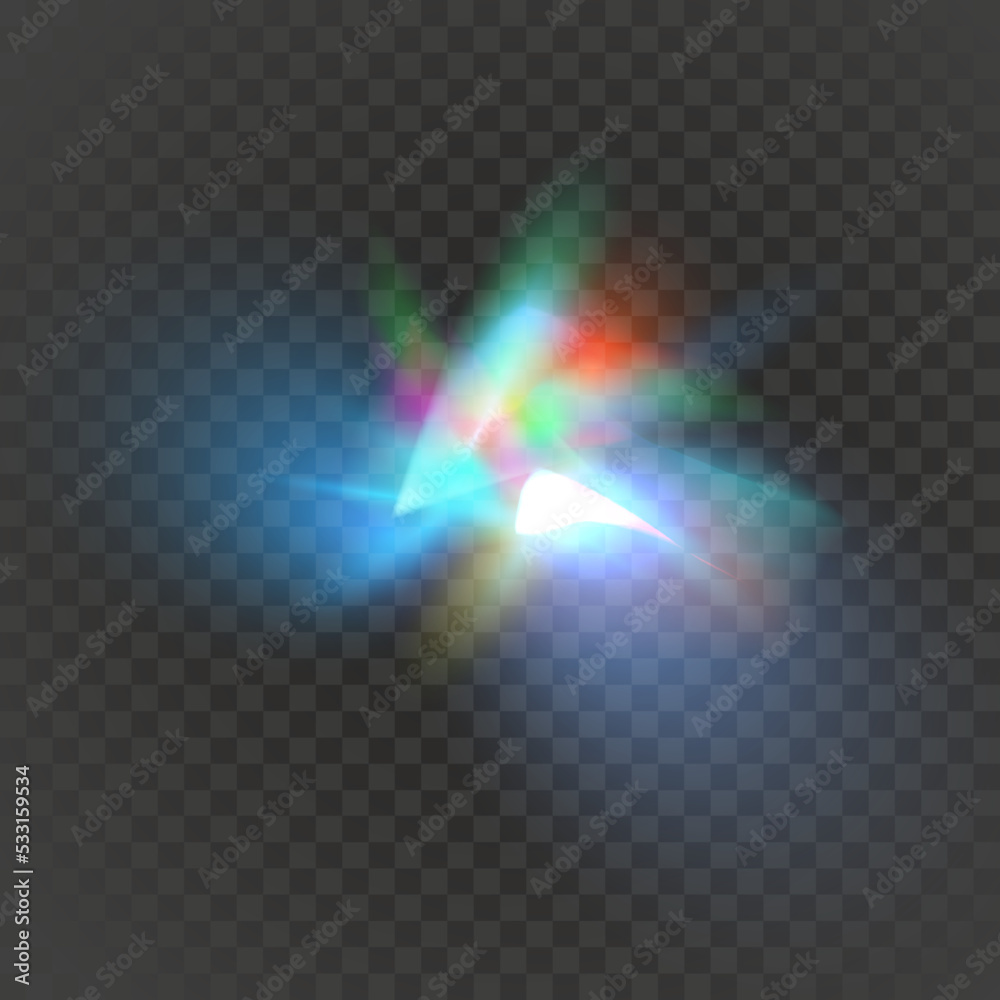 Crystal and jewelry, prism, glare. Rainbow glowing sparkles. Realistic diamond reflection ...