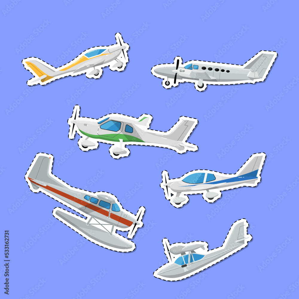 Propeller airplanes isolated labels. Private turbo propeller aircraft ...
