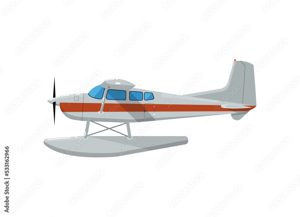 Classic propeller hydroplane icon. Side view screw aircraft, passenger ...