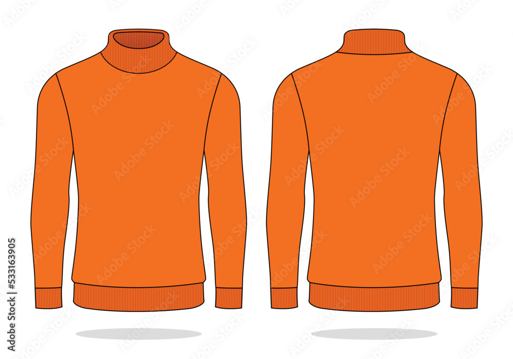 Blank Orange Turtle Neck Long Sleeve T-Shirt Template On White ...