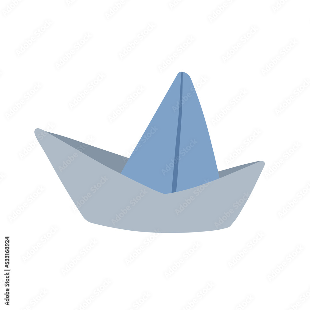 Paper boat. Children Origami toy and hobbies. Doodle cartoon ...