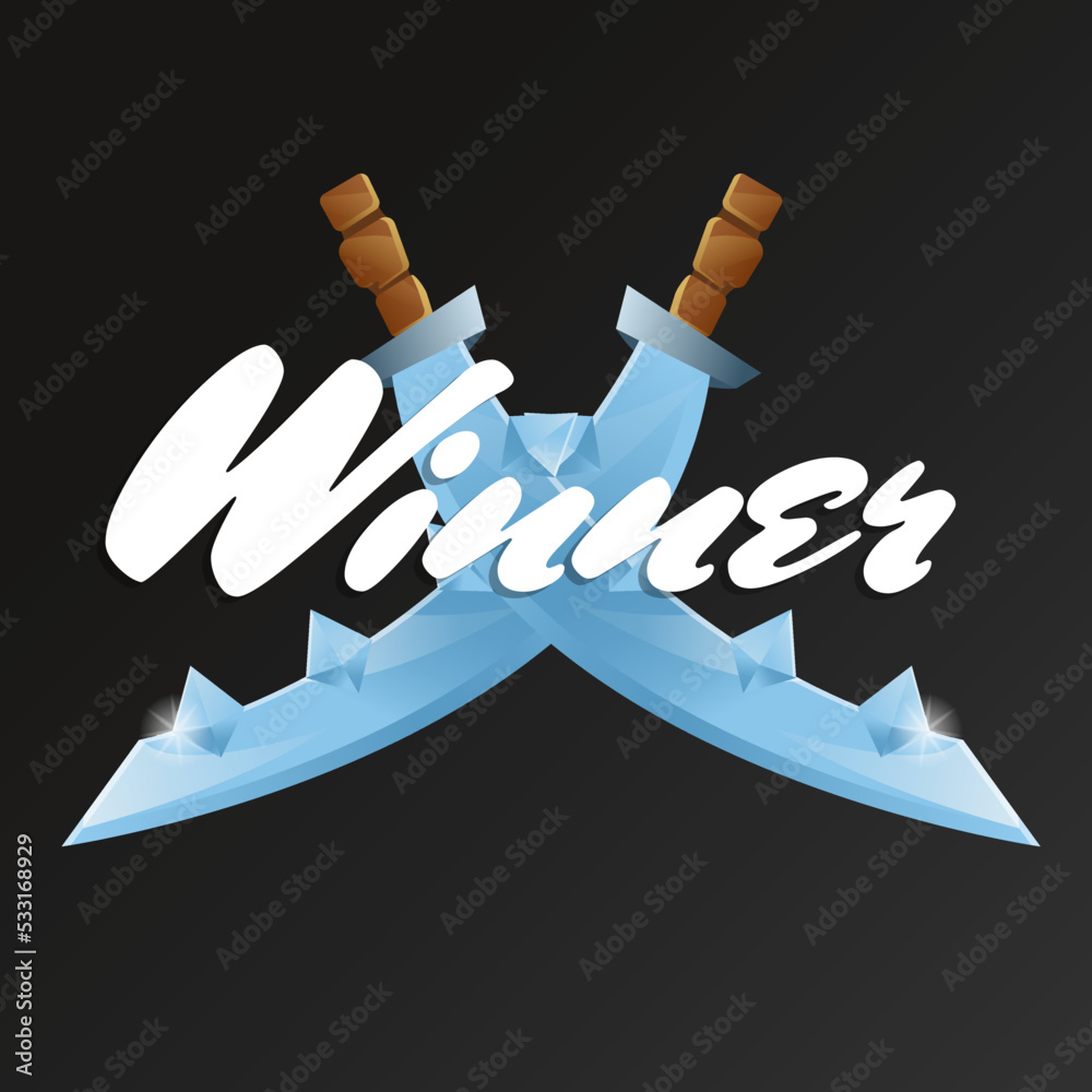 Winner game element with crossed swords. Cartoon medieval weapon for ...