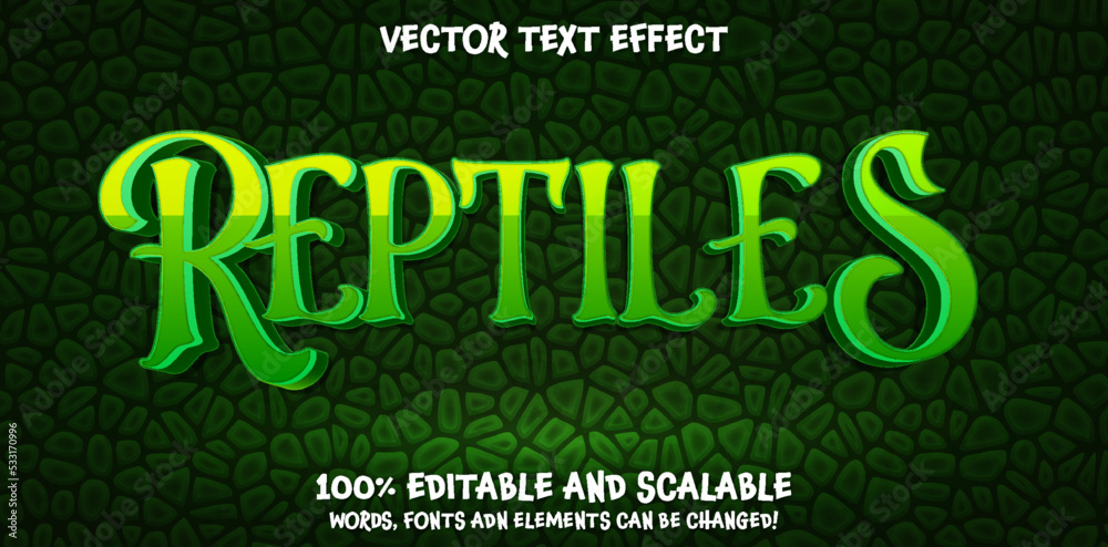 Reptiles text, editable vector text effect 3d green font typography on ...