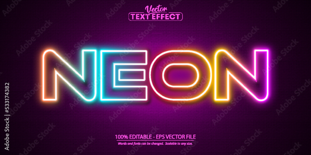 Neon glowing text effect, editable neon light text style isolated on ...