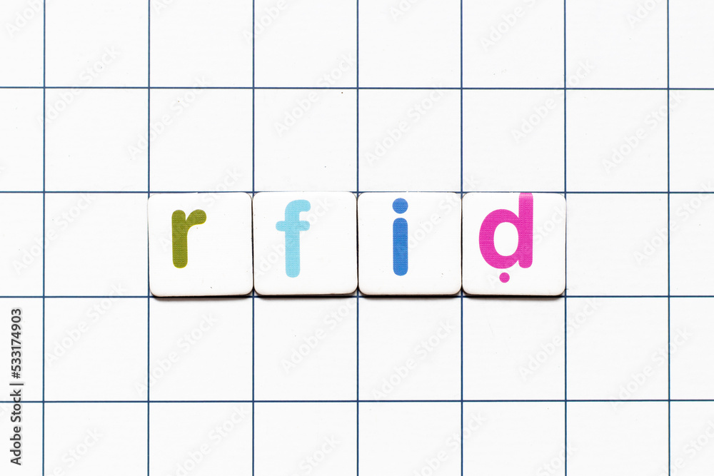 Colorful tile letter in word RFID (Abbreviation of Radio-frequency ...