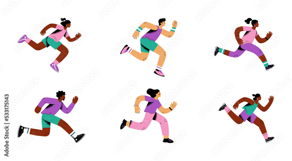 Vektorová grafika „People run. Human action runners in marathon, man ...