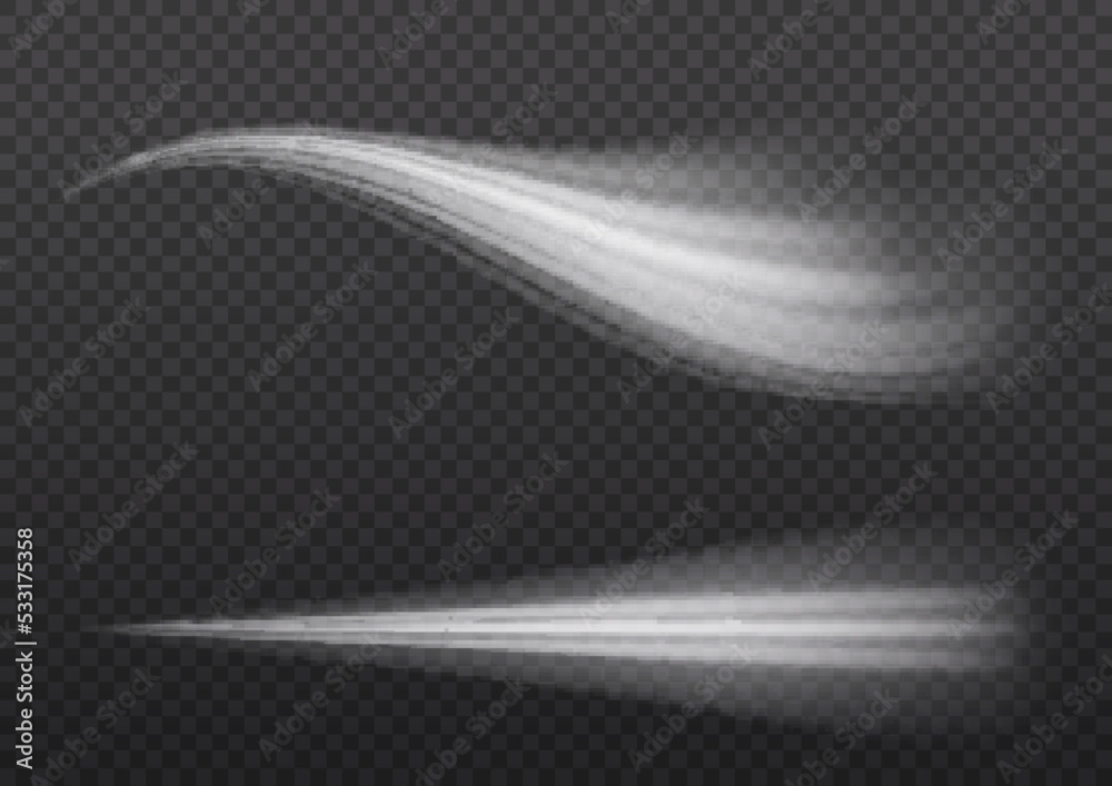 Glowing motion line. Dynamic white waves. Luminous lines of speed ...