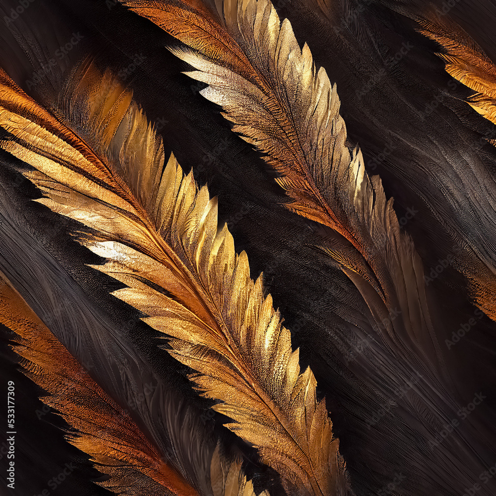Seamless golden feather pattern background with detailed textures Stock ...