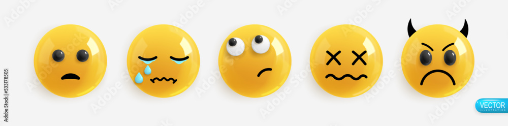 Emotion Realistic 3d Render. Set Icon Smile Emoji. Emotions face ...