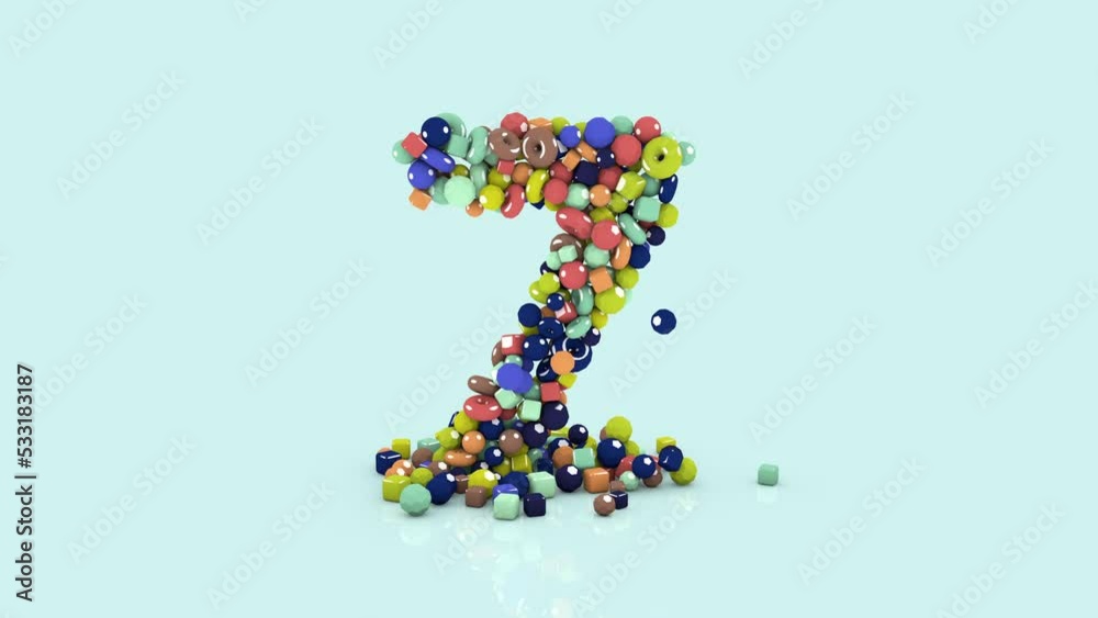 3D animation from colored objects, number animated number seven, from ...