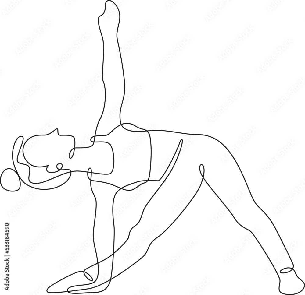 extended triangle pose yoga practice outline drawing Stock Vector ...