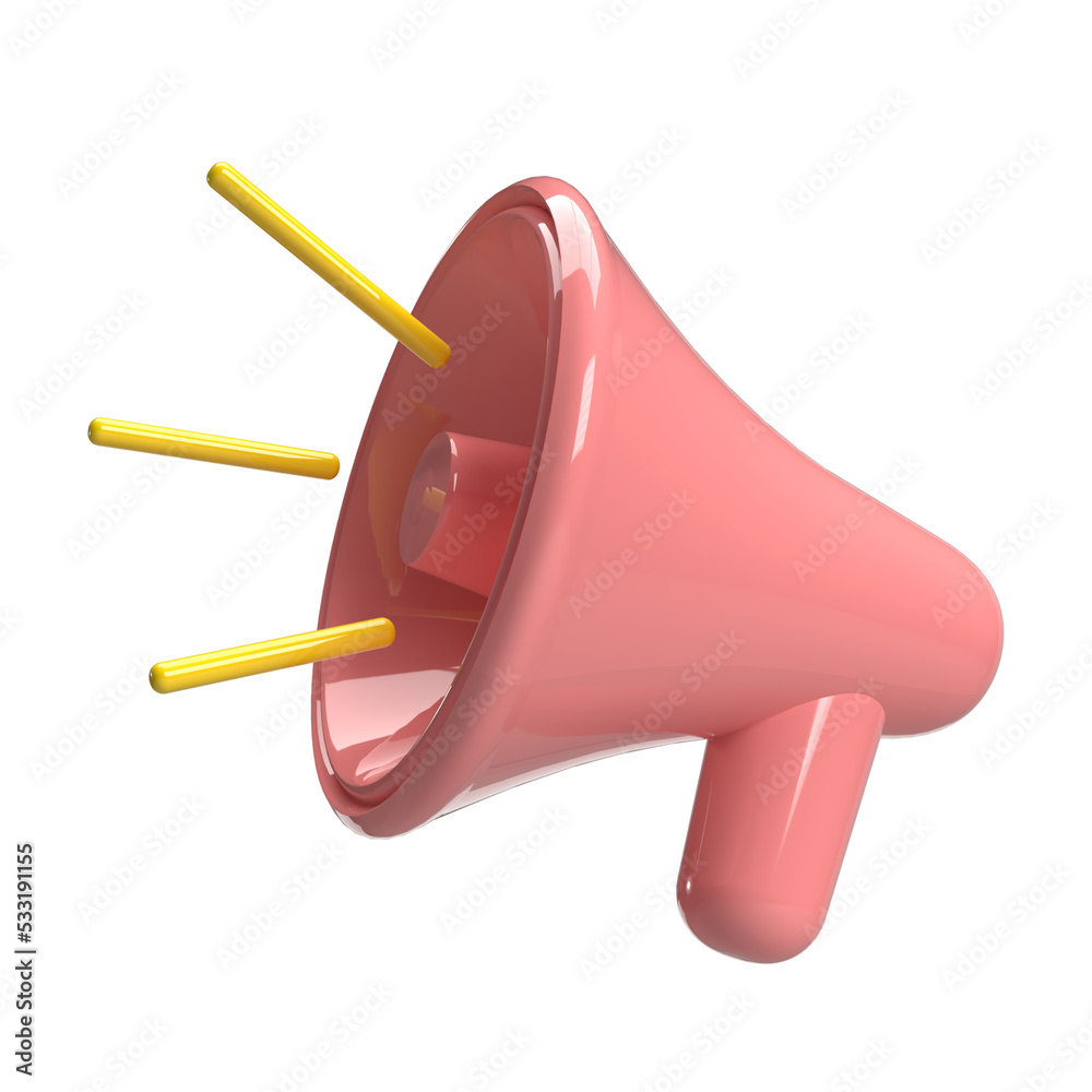 realistic 3d megaphone, loudspeaker with lightning. Marketing time ...