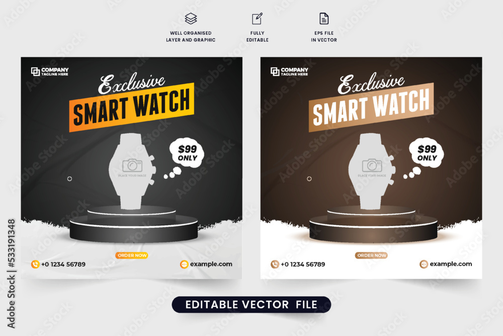 Smartwatch social media promotion template with dark backgrounds ...