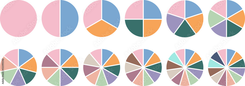 Pie chart parts for infographic. Circle sections 4, 8, 12. Percent ...