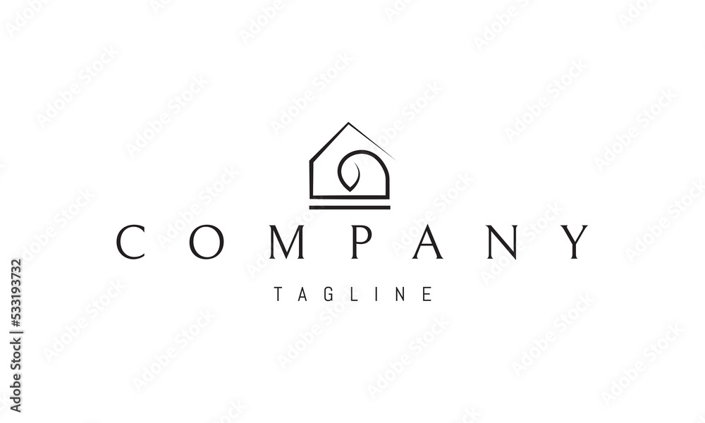 Vector logo on which an abstract image of a house inside which is a ...