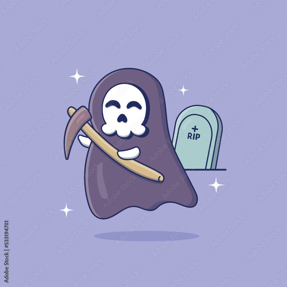 Cute cartoon death in vector illustration. Isolated character vector ...
